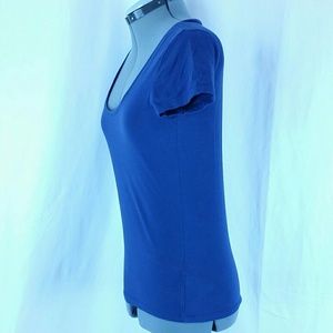 H&M | Tops | Hm Basic Open Cut Crew Blue Shirt Blouse Small | Poshmark